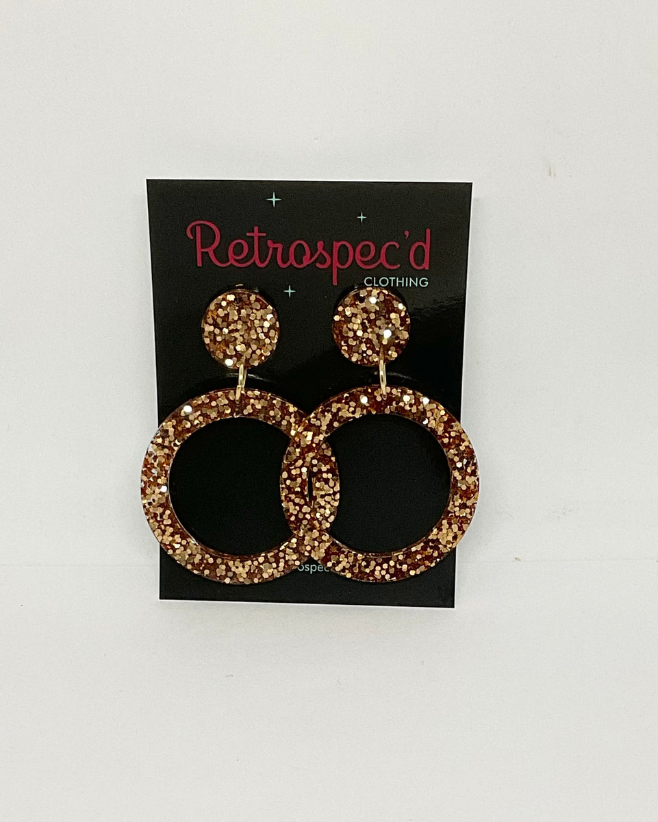 Lou Lou Rose Gold Glitter Hoop Earrings Vintage Dress
