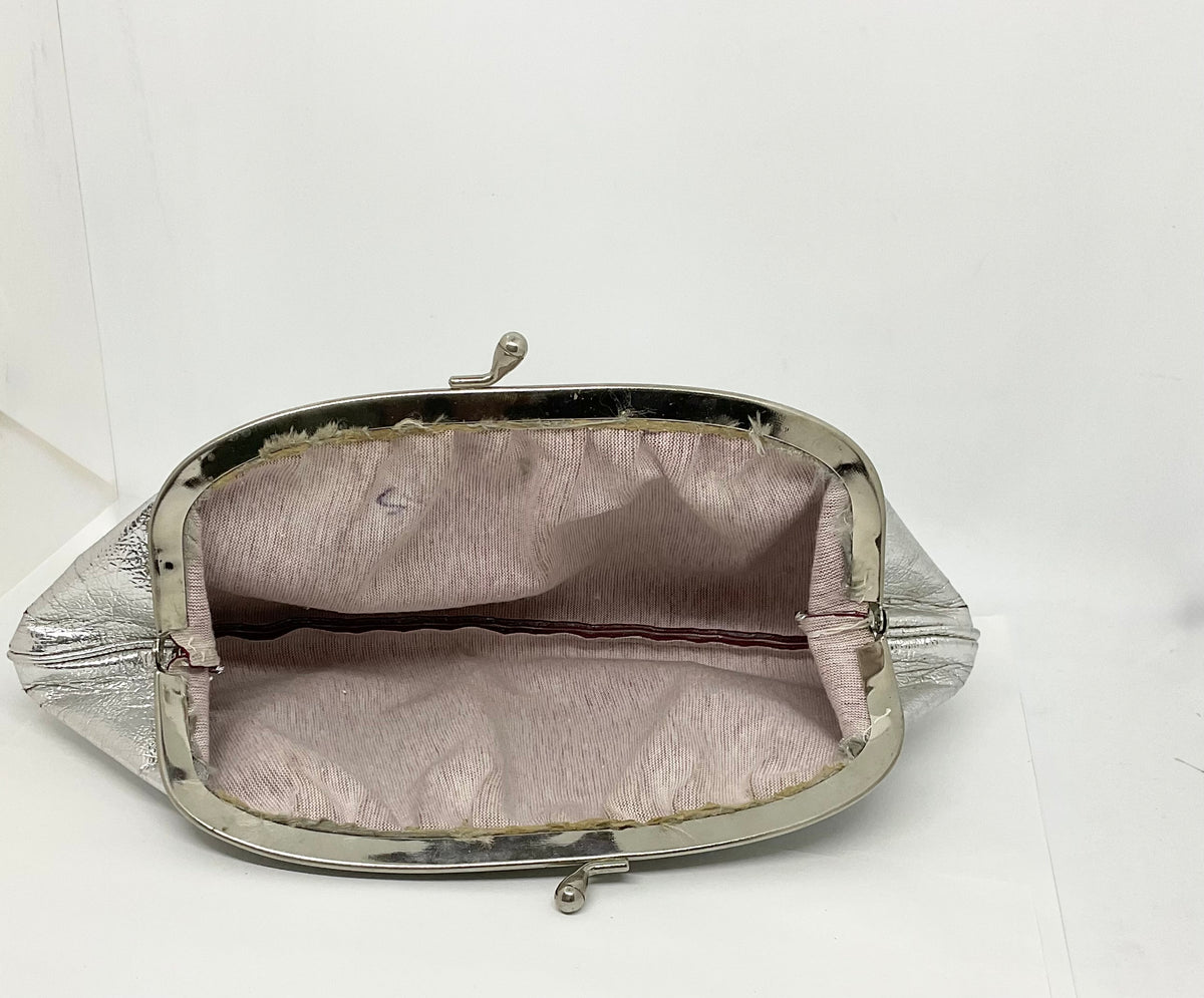 Vintage Original Silver Pleather Clutch Purse Vintage Dress
