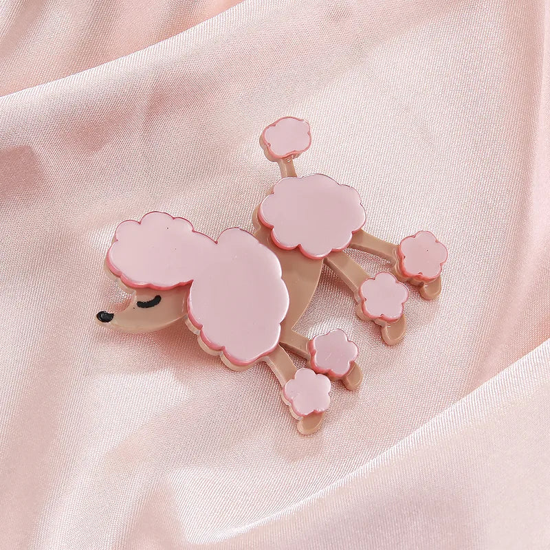Elegant Poodle Dog Brooch Pink Vintage Dress