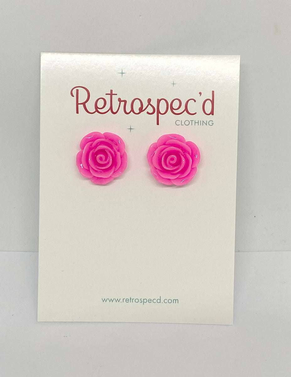 Rose Bud stud Hot Pink Vintage Style Earrings Vintage Dress